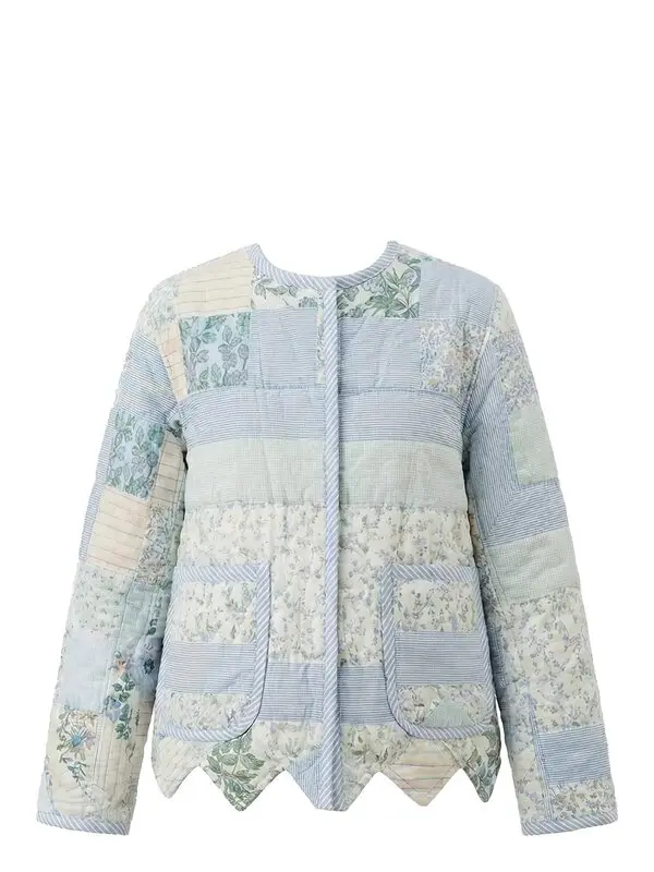THE WELL WORN The Chloe Quilted Patchwork Jacket - Blue