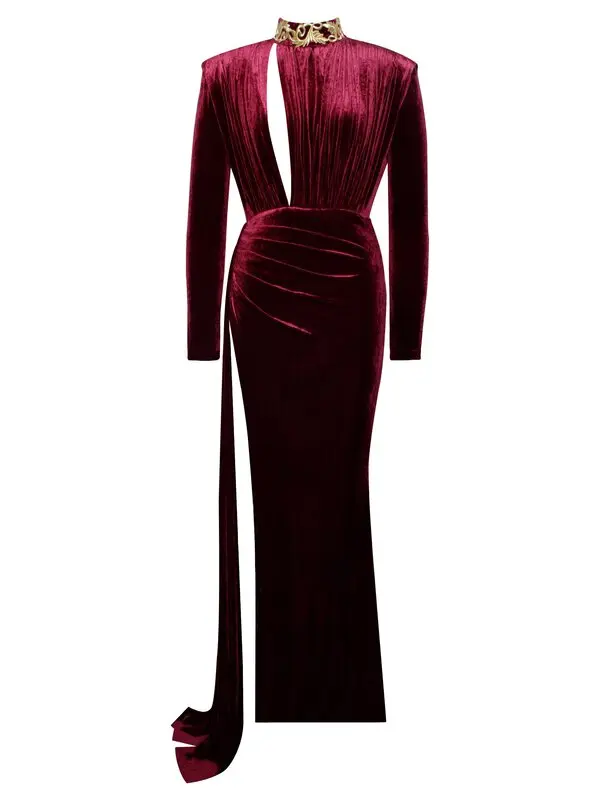 MISS CIRCLE NEW YORK Velvet Gown With Cutout And High Slit - Red