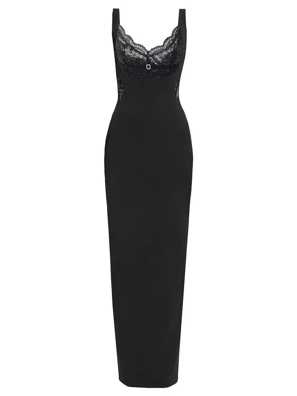 NISSA Lace-detail Crepe Maxi Dress - Black