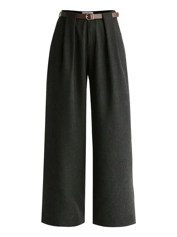 PAISIE Belted Wide-leg Trousers With Pleats - Grey