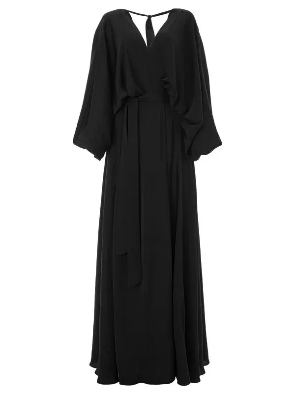 LITA COUTURE Balloon Sleeve Wrap Dress - Black
