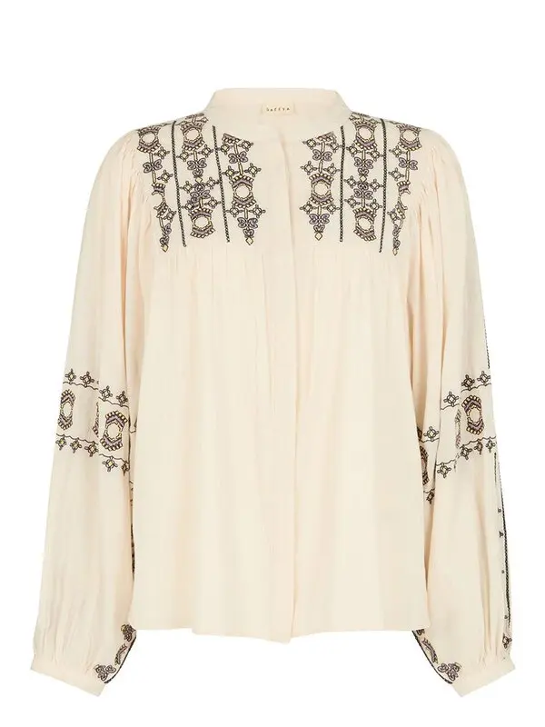 RAFFYA Embroidered Balloon Sleeve Shirt - White