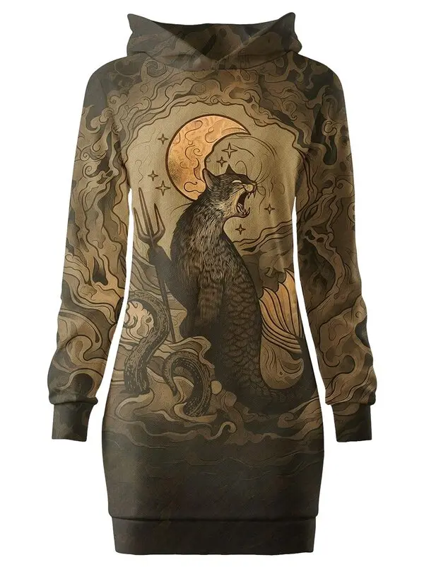 ALOHA FROM DEER Oversized Hoodie Dress - Brown/yellow