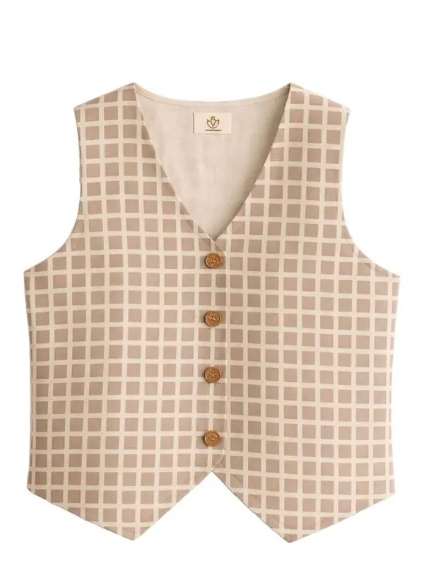 HOUSE OF GL Cotton Check Tailored Vest Top - Green