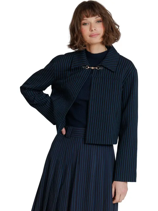 LOU&UP (FORMERLY LOUP CLOTHING) Pinstripe Jacket With Horse Bit Buckle - Blue