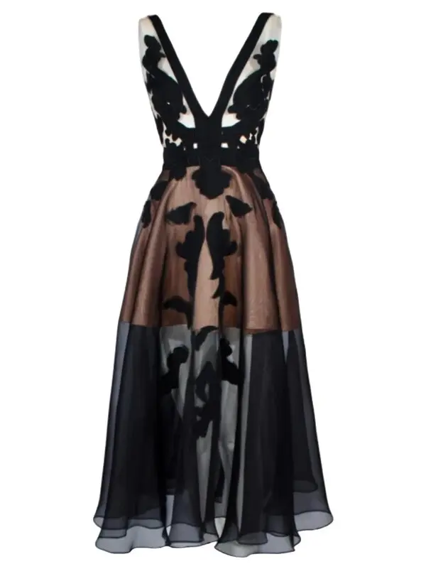 ALINA CERNATESCU Handcrafted Embroidered Silk Midi Dress - Black