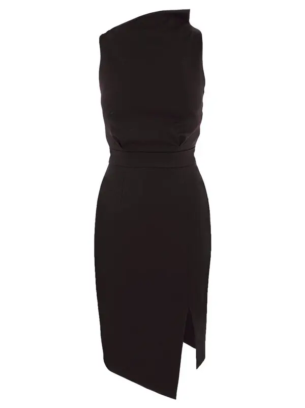 AVENUE N°29 Bodycon Midi Dress With Asymmetrical Neckline - Black