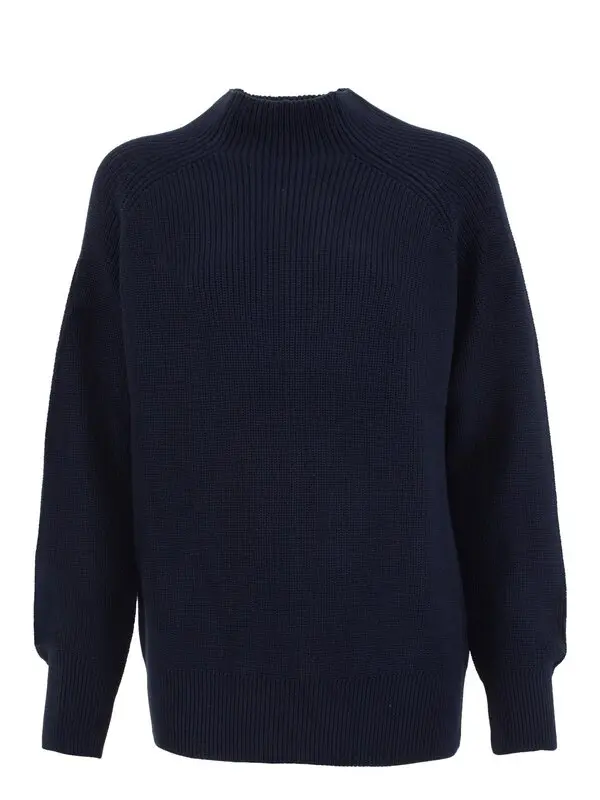 PAUL JAMES KNITWEAR Cotton High Neck Raglan Jumper - Blue