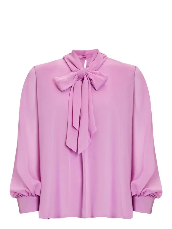 EXQUISE Patterned Pussy-bow Blouse - Pink