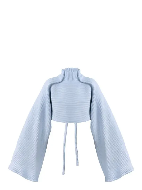 KARGEDE Rib Knit Cropped Sweater - Blue