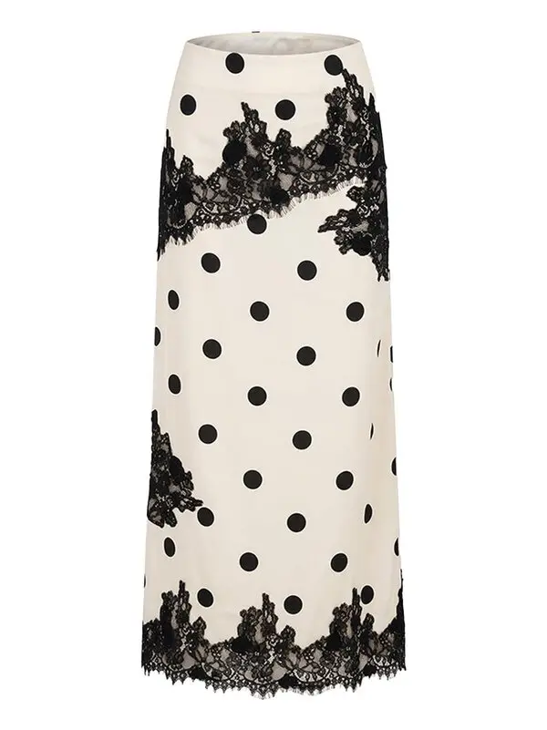 AMY LYNN Verona Polka Dot Satin Midi Skirt - White