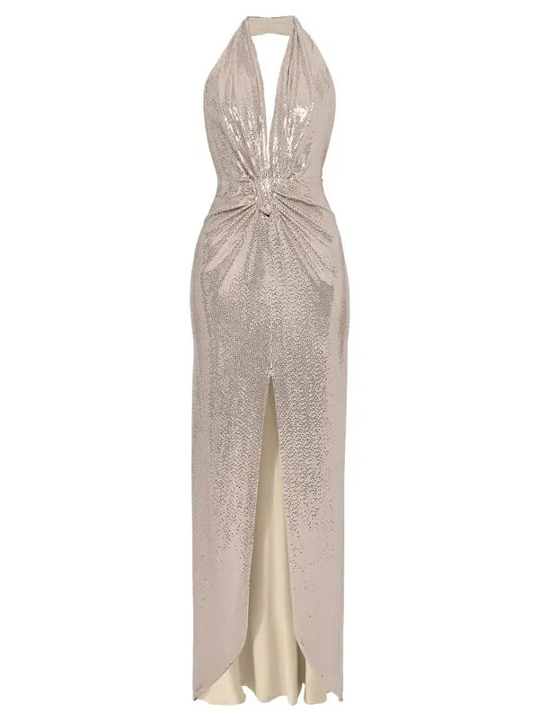 NISSA Sequin Backless Maxi Dress - Silver