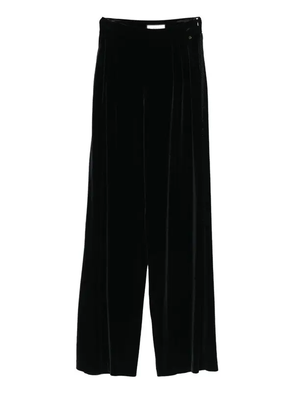 NISSA High-waisted Velvet Wide-leg Pants - Black