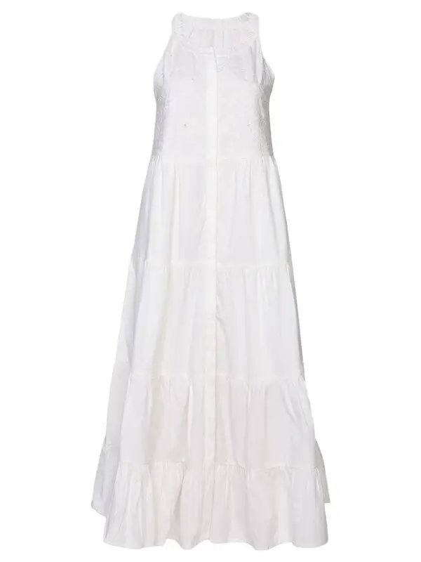 REISTOR Sleeveless Embroidered Tiered Maxi Dress - White