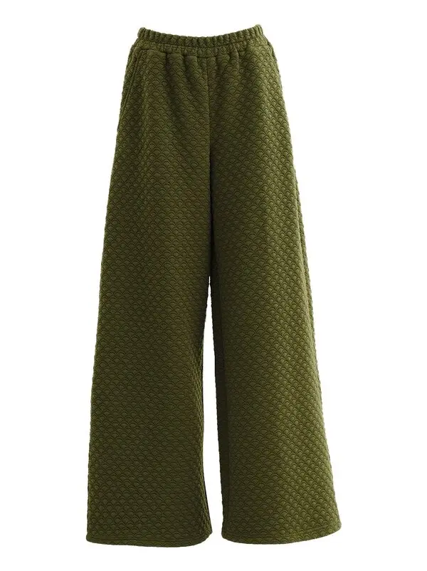 LOUCHE Flory Scallop Quilt Wide Leg Trousers - Green