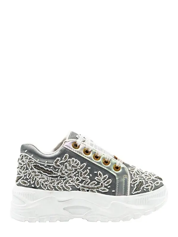 RETTROSE Iska Embellished Satin Trainers - Grey
