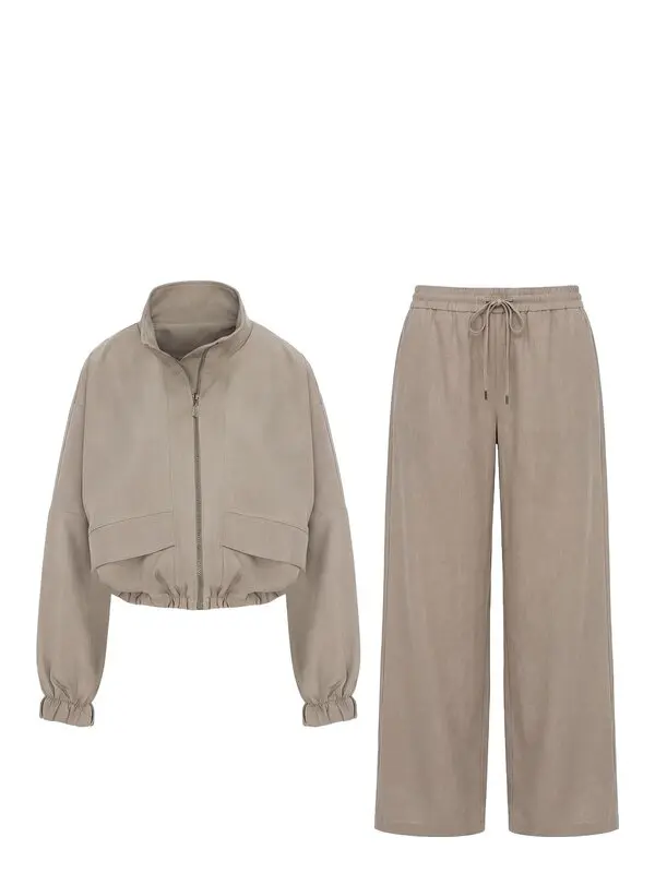 BLUZAT Cropped Jacket And Relaxed Trousers Set - Grey