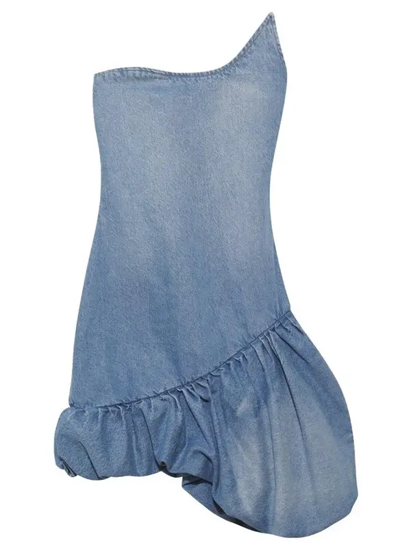 CÓTIER DENIM La Mer Asymmetric Hem One-shoulder Denim Dress - Blue