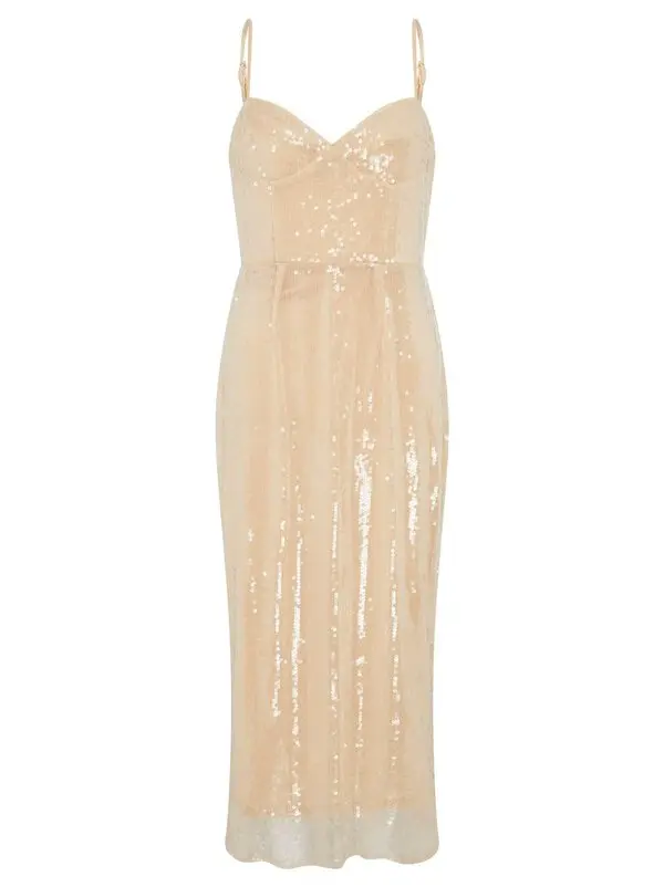 SOUR FIGS Sequin Tulle Corset Midi Dress - Gold/yellow