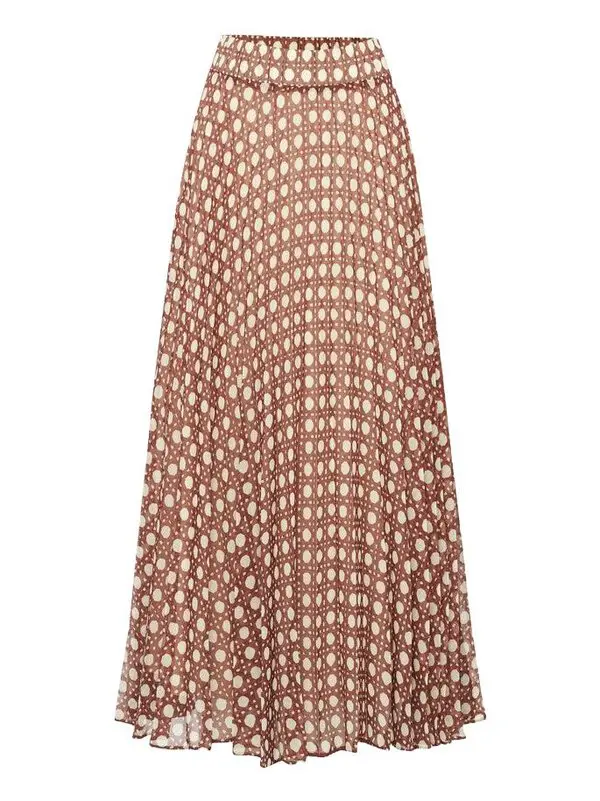 EXQUISE Patterned Pleated Midi Skirt - Brown