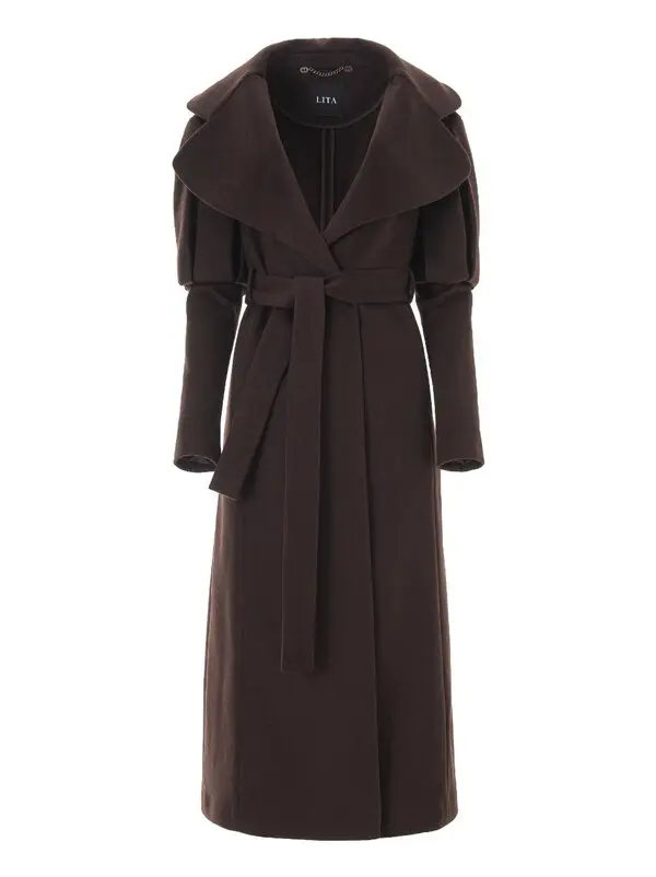 LITA COUTURE Trench Coat In Wool And Cashmere - Brown