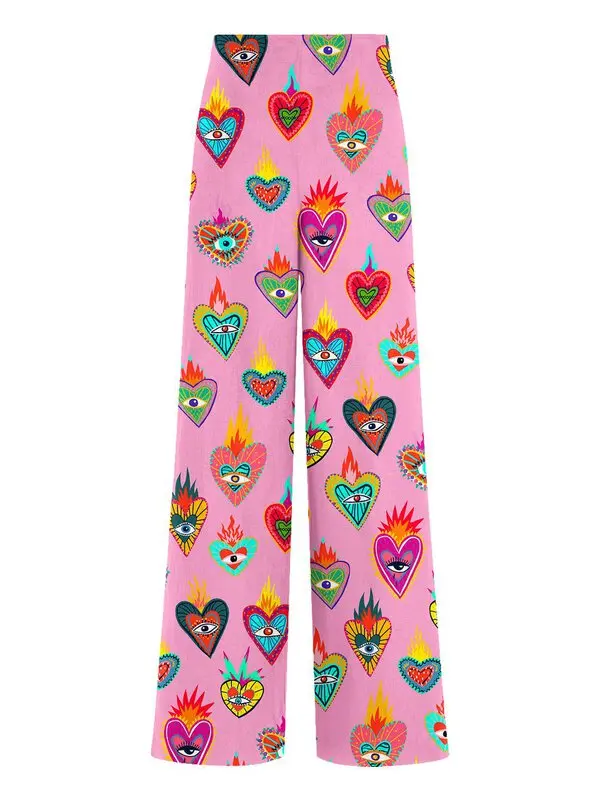 ALOHA FROM DEER Mexican Hearts Printed Loose Pants - Pink