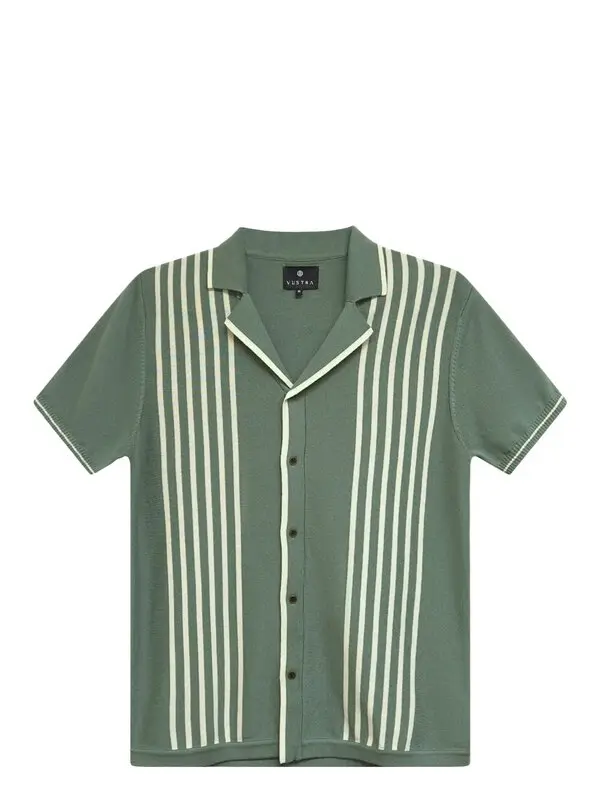VUSTRA Green / White Forest Green Camp Collar Knit Shirt - Green/white