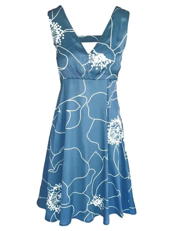 Haris Cotton Neck Satin Sleeveless Dress - Blue