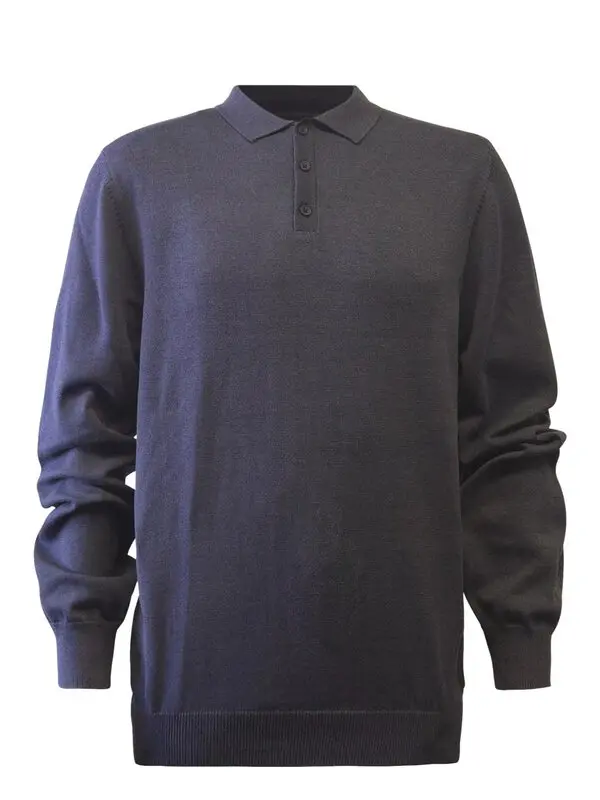 VUSTRA Navy Horizon Premium Sweater Knit Long Sleeve Polo - Blue