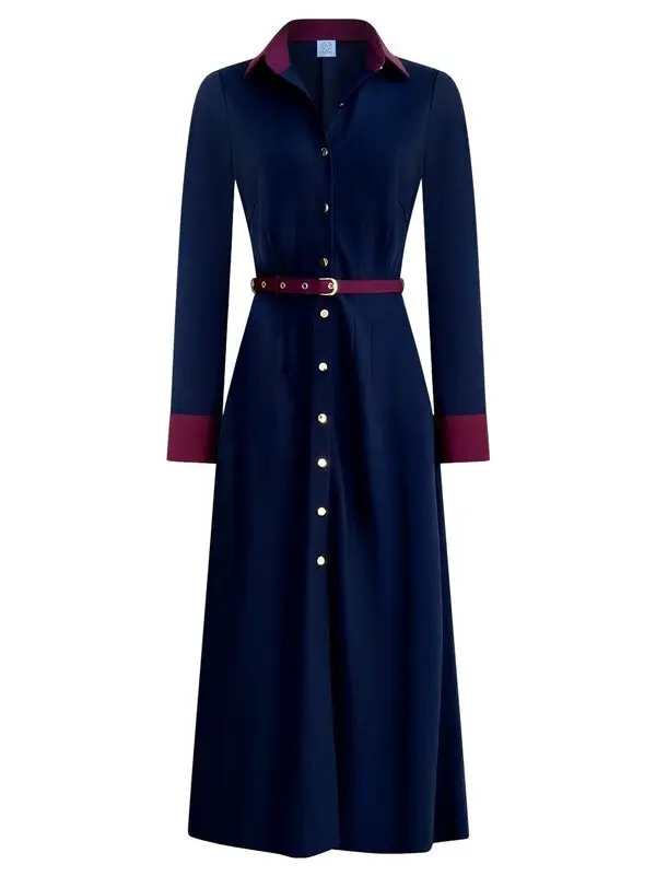 WHY MARY Marion A-line Midi Shirt Dress - Blue/red