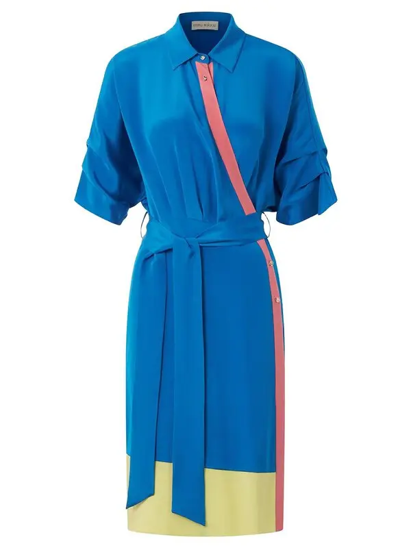 EMMA WALLACE Color-block Silk Shirt Dress - Blue/pink/purple/yellow