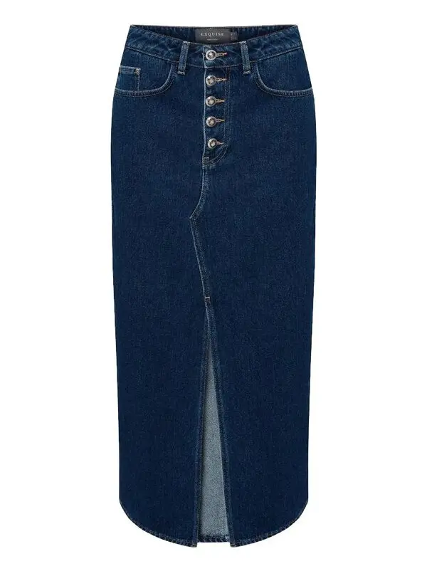 EXQUISE Regular Structured High-waist Denim Skirt - Blue