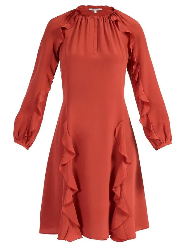 Santorelli Silk Crepe De Chine Jayda Ruffle Dress - Red