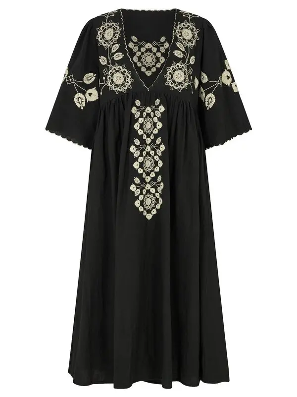 RAFFYA Arianna Embroidered Maxi Dress - Black