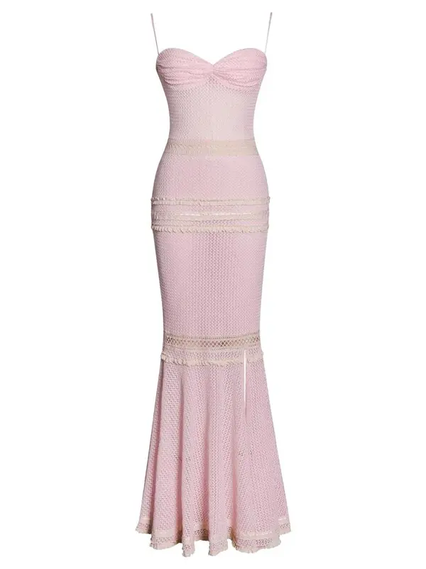 MISS CIRCLE NEW YORK Pallas Crochet Maxi Dress With Lace Trim - Pink
