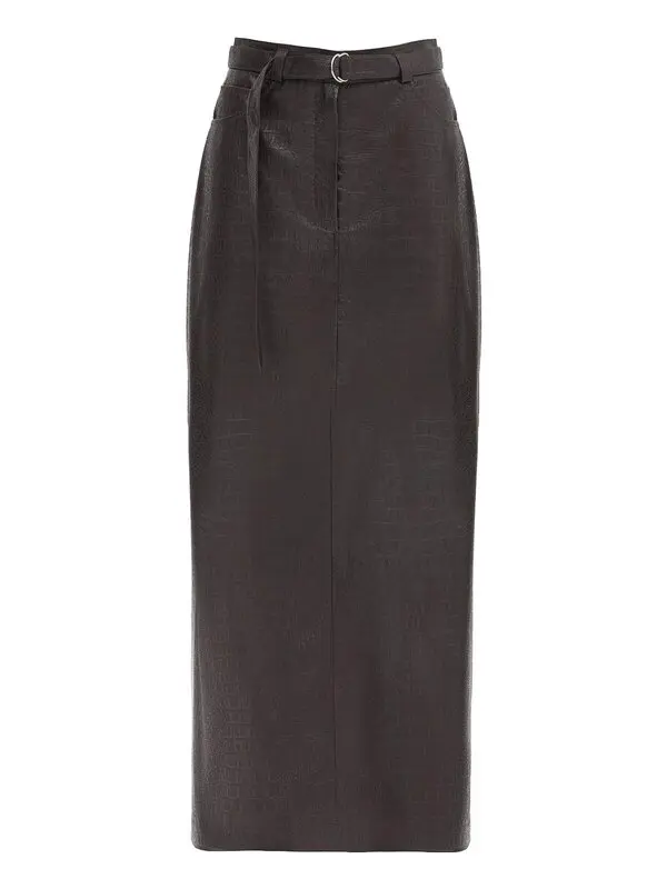 JULIA ALLERT Croc-effect Faux Leather Straight Midi Skirt With Belt - Brown