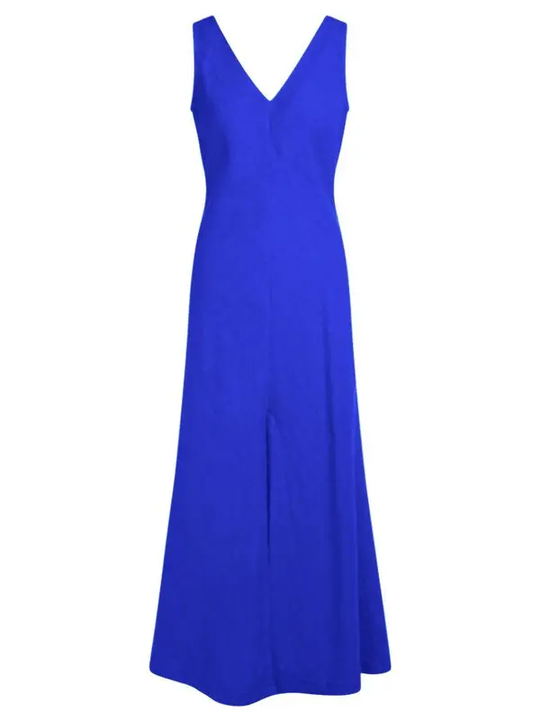 Haris Cotton Maxi Linen V-neck Dress - Blue