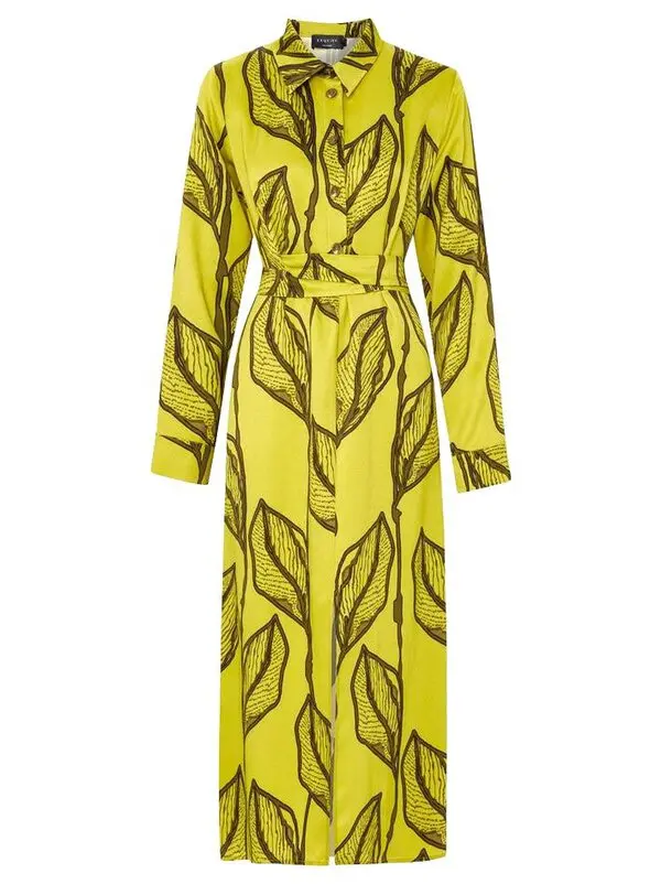 EXQUISE Floral Printed Midi Shirt Dress - Green