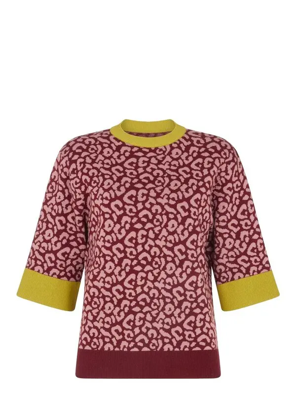 RAFFYA Animal Print Knitted T-shirt - Pink/red