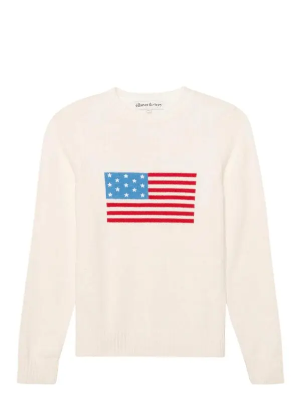 ELLSWORTH + IVEY American Flag Crewneck Pullover - White