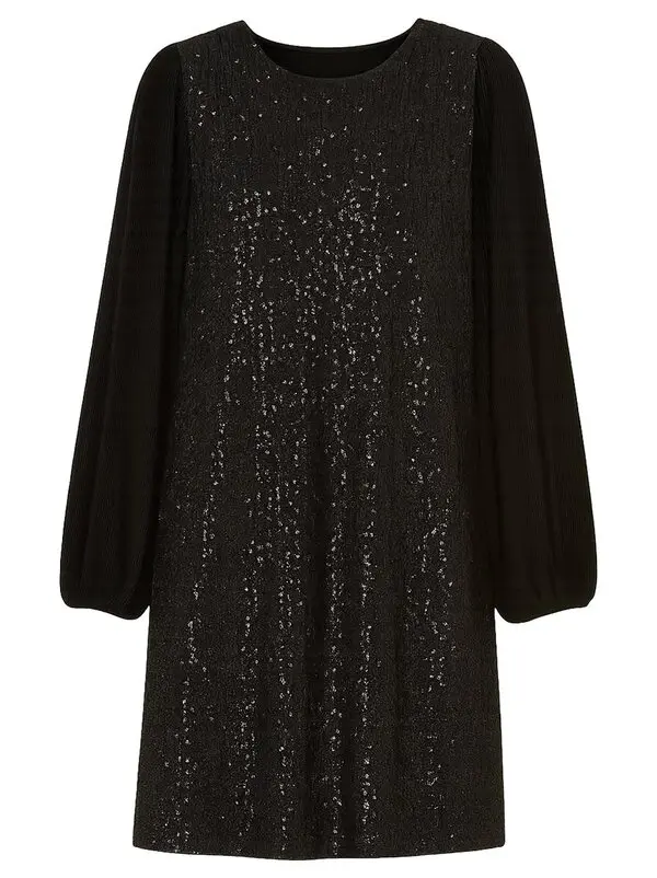 YUMI Velvet Sequin Tunic With Pleated Sleeves - Black