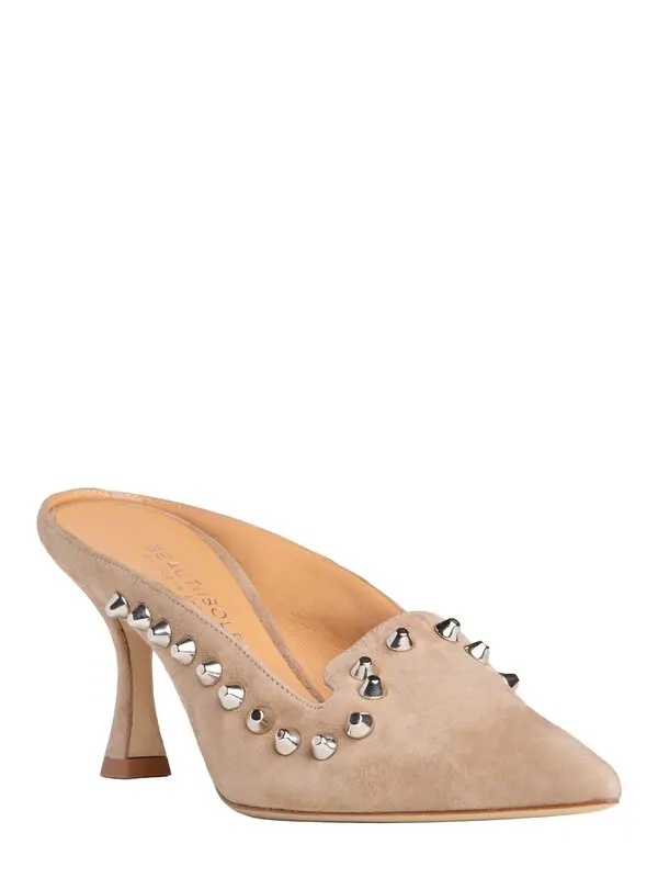 BEAUTIISOLES BY ROBYN SHREIBER Studded Suede Mules - Beige/black