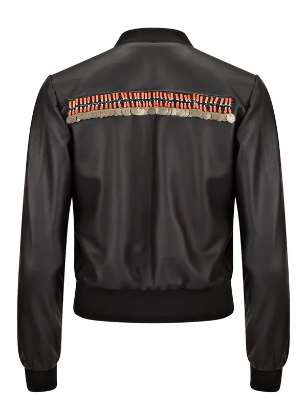 BOUTIQUE KAOTIQUE Jeweled Leather Bomber Jacket - Black