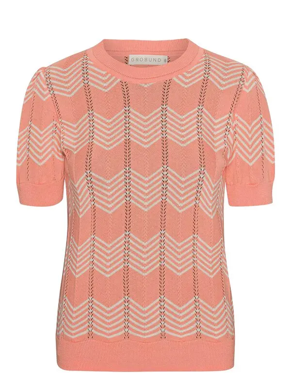 GROBUND Almine Knitted Tee With Zigzag Pattern - Pink