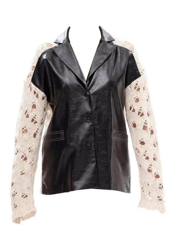 MAISON BOGOMIL Back Shift Glossy Leather Blazer With Knitted Sleeves - Black