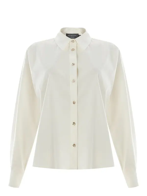EXQUISE Raglan Sleeve Shirt With Gold Buttons - Beige