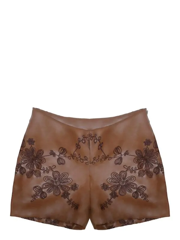 28NATELIER Embroidered Faux Leather Tailored Shorts - Brown