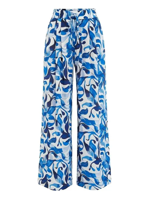 ELISE SEREN Silk Drawcord Wide Leg Pant - Blue