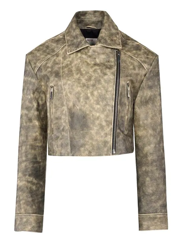 PCFG Wash Effect Leather Jacket - Black