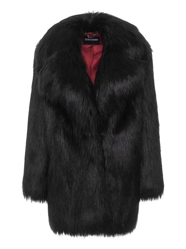 SEROTONINN Oversized Faux Fur Coat - Black